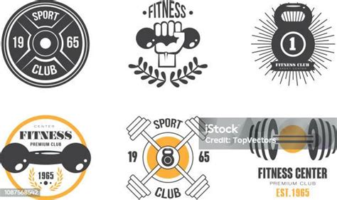 피트 니스 클럽 빈티지 로고 설정 스포츠 센터 체육관 벡터 그림 흰색 배경에 대 한 복고풍 배지 로고에 대한 스톡 벡터 아트 및 기타 이미지 Istock