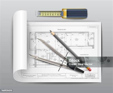 종이 롤 측정 도구 연필 및 눈금자와 현실적인 벡터 디자인 프로젝트 아이콘 개념에 대한 스톡 벡터 아트 및 기타 이미지 개념 개념과 주제 건설 산업 Istock