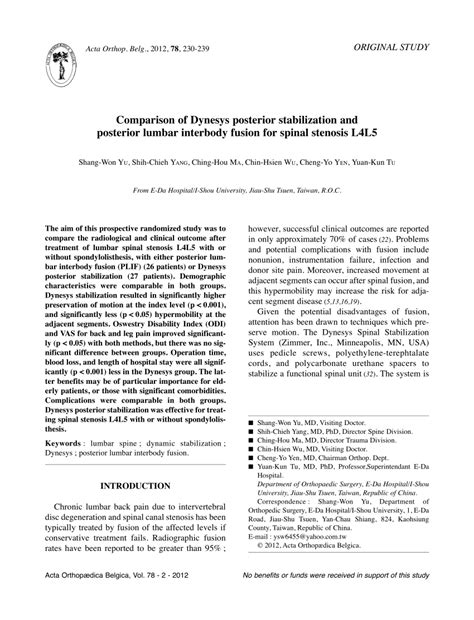 Pdf Comparison Of Dynesys Posterior Stabilization And Posterior