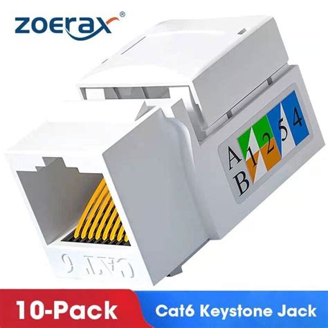 Zoerax 10pcs Cat6 Rj45 Keystone Jack Punch Down Connector Network Ethernet Wall Adapter White
