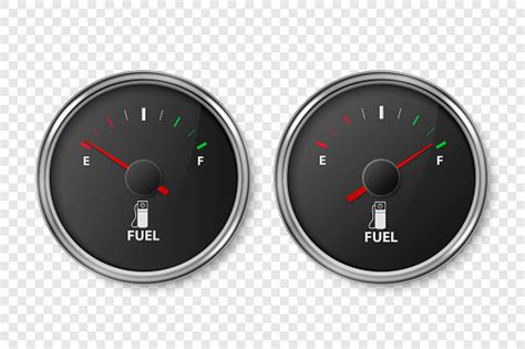 벡터 3d 현실적인 실버 금속 가스 연료 탱크 게이지 격리 된 오일 레벨 바 세트 꽉 차고 비어 있습니다 자동차 대시보드 세부 정보 연료 표시기 가스 계량기 센서 디자인