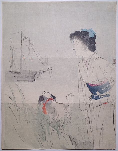 傷や汚れあり鏑木清方ゆふ暮 口絵 浮世絵 錦絵 犬 船 美人画 木版画 摺物 明治40年 古書 和本 Ukiyoeの落札情報詳細