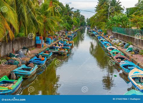 Colorful Boats Mooring At The Dutch Canal In Negombo Sri Lanka Stock