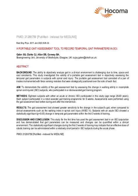 Pdf A Portable Gait Assessment Tool To Record Temporal Gait Parameters In Sci