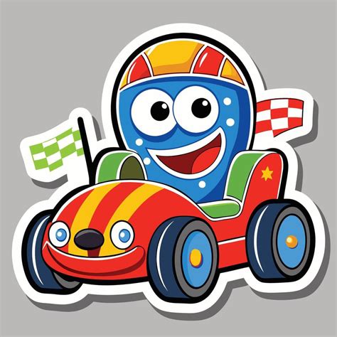 Cartoon Character Sticker With A Race Car 54981882 Vector Art At Vecteezy