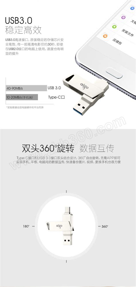Aigo爱国者 手机u盘 U350 64g Usb31otgtype C 银色 1个 融创集采商城