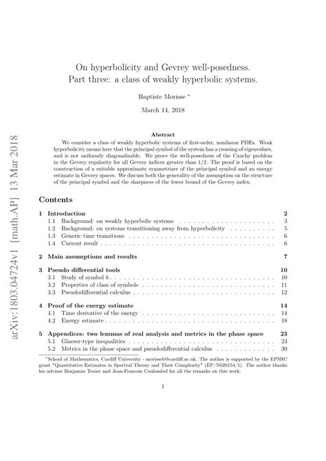 Pdf On Hyperbolicity And Gevrey Well Posedness Part Three A Class