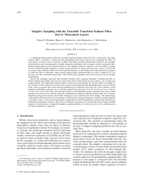 Pdf Adaptive Sampling With The Ensemble Transform Kalman Filter