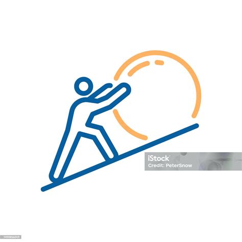 벡터 가는 선 아이콘입니다 산에서 바위를 오르막으로 밀어 올리는 사람 결단력 힘 의지력 아이콘에 대한 스톡 벡터 아트 및 기타 이미지 Istock