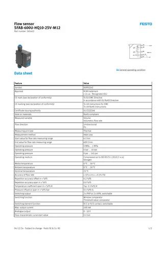 Festo Flow Sensor Sfab 600u Hq10 2sv M12 At ₹ 27450 Flow Sensors In Chennai Id 2855395587488