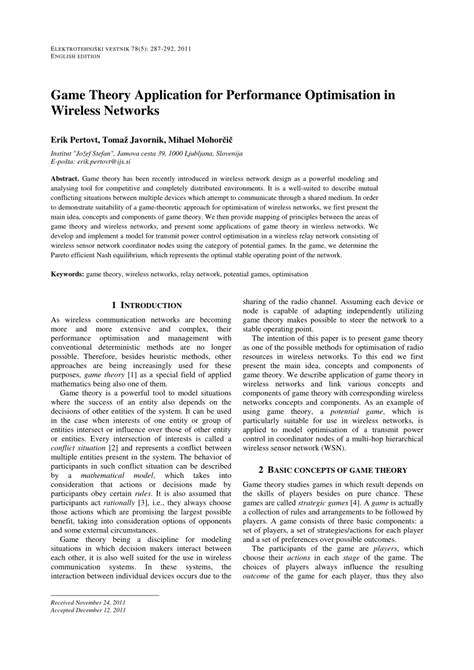 Pdf Game Theory Application For Performance Optimisation In Wireless Networks