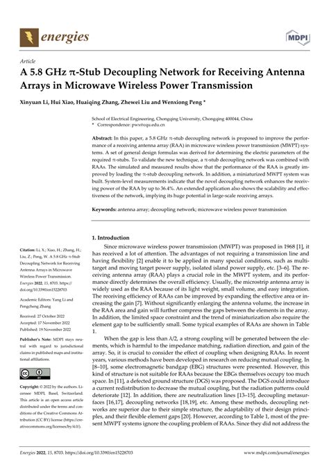 Pdf A 58 Ghz π Stub Decoupling Network For Receiving Antenna Arrays In Microwave Wireless