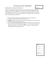 AP CALCULUS BC UNIT ASSESSMENT Pdf AP CALCULUS BC UNIT ASSESSMENT Total Score No
