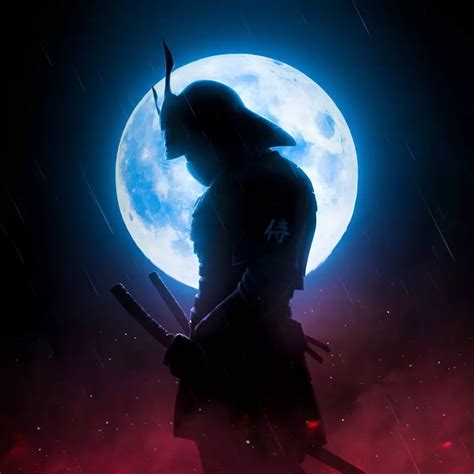 Живые обои Самурай на фоне луны скачать на