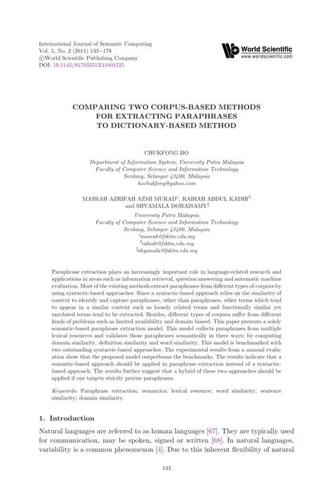 Pdf Comparing Two Corpus Based Methods For Extracting Paraphrases To