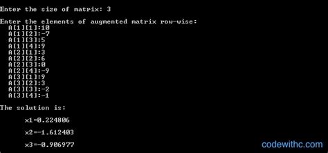 c program for gauss jordan method code with c