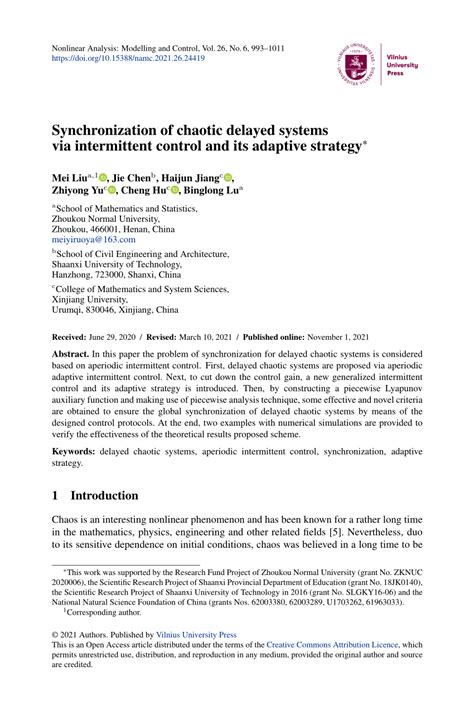 Pdf Synchronization Of Chaotic Delayed Systems Via Intermittent Control And Its Adaptive Strategy