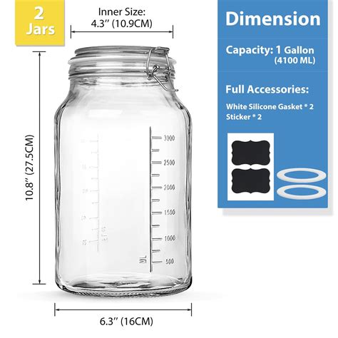 2 Pcs 1 Gallon Super Wide Mouth Glass Jarfree Labels Syntic