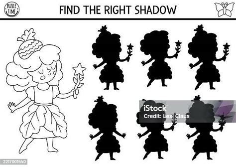 숲 요정 흑인과 흰색 그림자 일치 활동과 소녀 도토리 공주와 함께하는 마법의 숲 퍼즐 올바른 실루엣 인쇄 가능한 워크시트 게임을 찾습니다 동화 판타지 색칠 공부 페이지