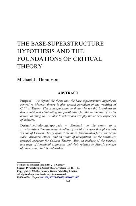 Pdf The Base Superstructure Hypothesis And The Foundations Of Critical Theory