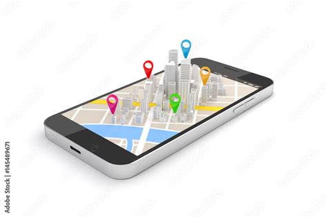 Mobile GPS Navigation Concept Smartphone With City Map Application And Marker Pin Pointer D