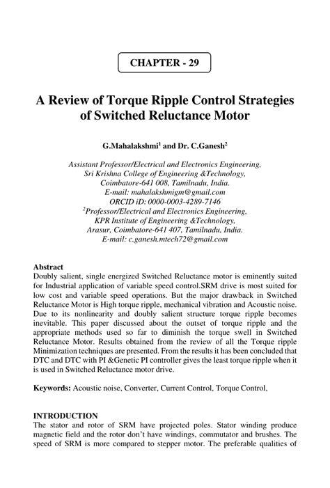 Pdf A Review Of Torque Ripple Control Strategies Of Switched Reluctance Motor