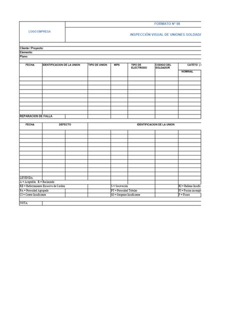 Formato 08 Formato Para La Inspección Visual Pdf