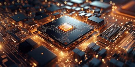 Premium AI Image Dark Computer Chip With Light Amber Parts