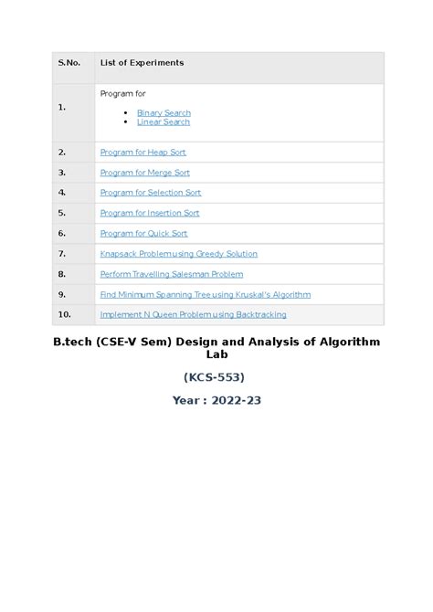 DAA LAB Manual Easy To Everyone S List Of Experiments Program For Binary Search
