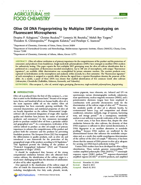 Pdf Olive Oil Dna Fingerprinting By Multiplex Snp Genotyping On Fluorescent Microspheres