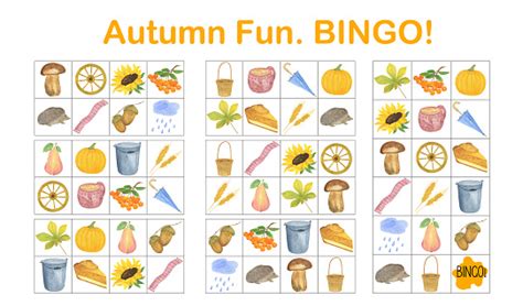 언어 지식을 연습하기위한 국소 어휘가있는 가을 빙고 인쇄 가능한 게임 가을 휴가 교실 또는 여가 활동 워크 시트 아이들을위한 교사 자료 가을에 대한 스톡 벡터 아트 및 기타