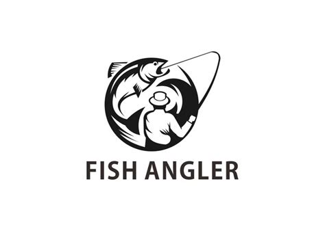 물고기와 낚시꾼 로고 디자인 템플릿 프리미엄 벡터
