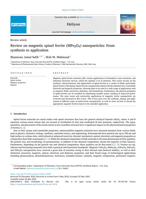 Pdf Review On Magnetic Spinel Ferrite Mfe2o4 Nanoparticles From Synthesis To Application
