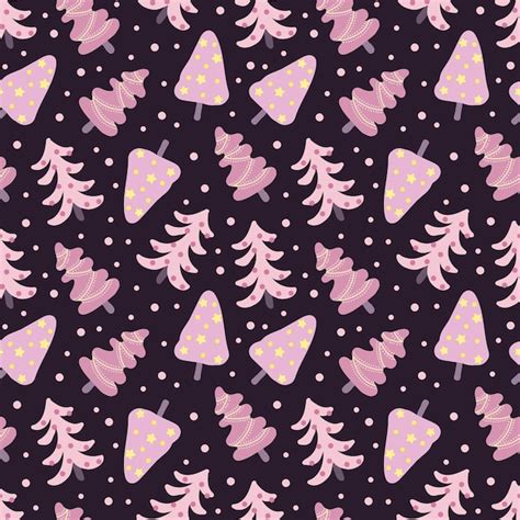 Premium Vector Cute Pink Christmas Tree Pattern Design In Flat Style