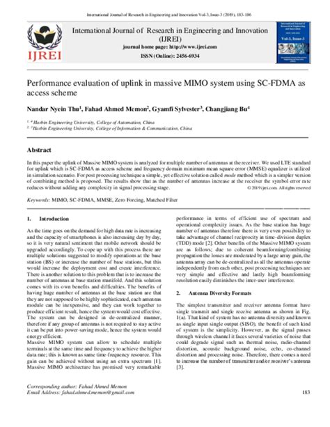 Pdf Performance Evaluation Of Uplink In Massive Mimo System Using Sc Fdma As Access Scheme