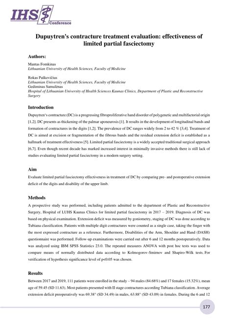 Pdf Dupuytrens Contracture Treatment Evaluation Effectiveness Of Limited Partial Fasciectomy