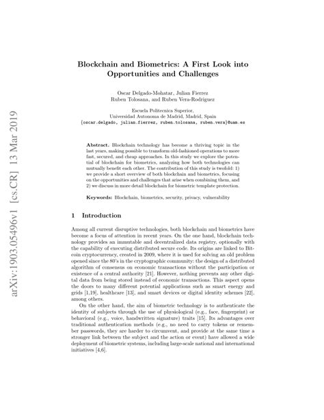 Pdf Blockchain And Biometrics A First Look Into Opportunities And