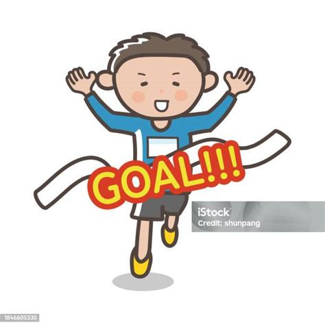 마라톤을 완주하고 기쁨의 표정으로 결승선을 통과하는 남자의 그림 1위에 대한 스톡 벡터 아트 및 기타 이미지 1위 20