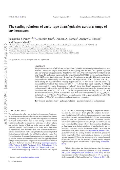 The Scaling Relations Of Early Type Dwarf Galaxies Across A Range Of Docslib
