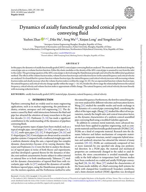 Pdf Dynamics Of Axially Functionally Graded Conical Pipes Conveying Fluid