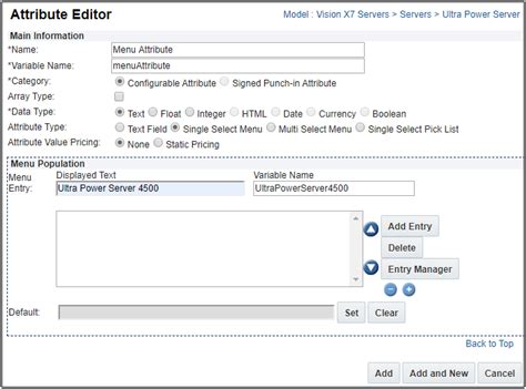 Configuration Menu Attributes