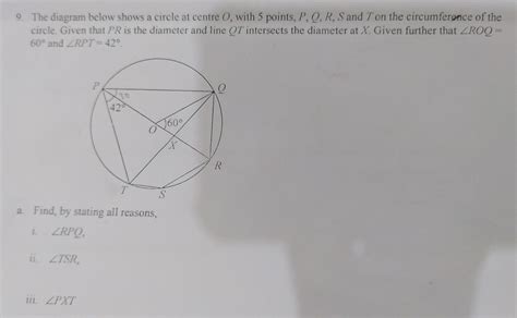 solved 9 the diagram below shows a circle at centre o with 5 points