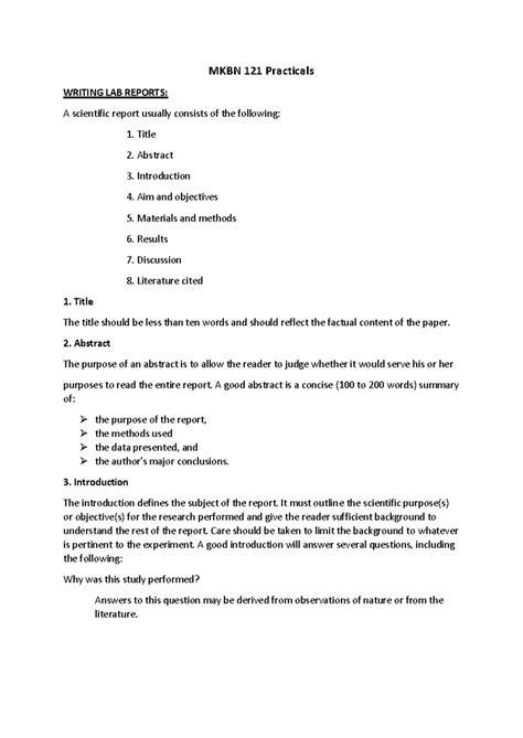 Writing Lab Reports How To Write A Lab Report Mkbn 121 Practicals