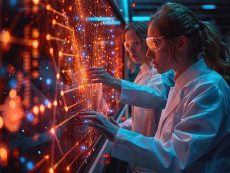 Scientists Exploring Data Network Premium Ai Generated Image