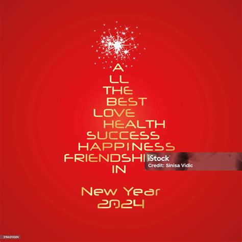 2024 이브 2024 년 새해에 가장 좋은 흰색 타이포그래피 황금 빛나는 크리스마스 트리 단어 구름 빨간색 배경 12월 31일에 대한 스톡 벡터 아트 및 기타 이미지