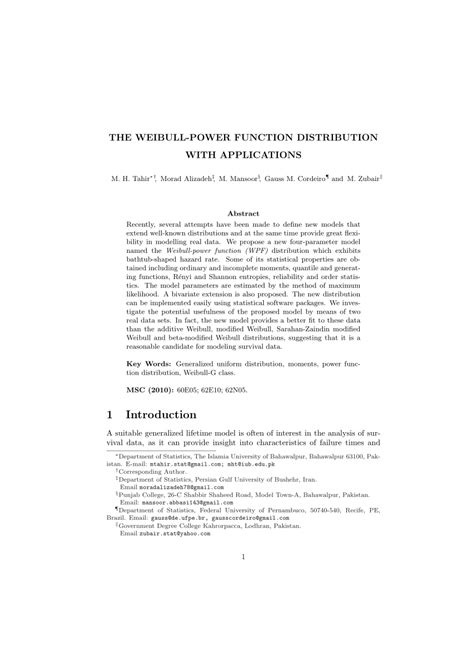 Pdf The Weibull Power Function Distribution With Applications