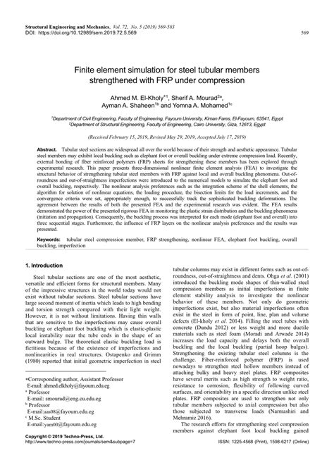 Pdf Finite Element Simulation For Steel Tubular Members Strengthened With Frp Under Compression