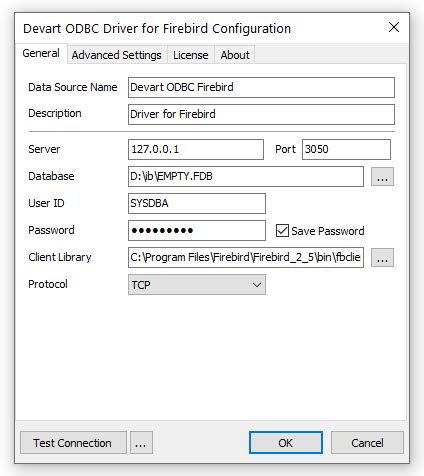 Windows DSN Configuration ODBC Driver For Firebird