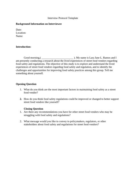 Interview Protocol Template Pdf Food Safety