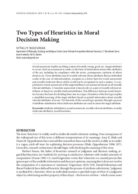 Pdf Two Types Of Heuristics In Moral Decision Making